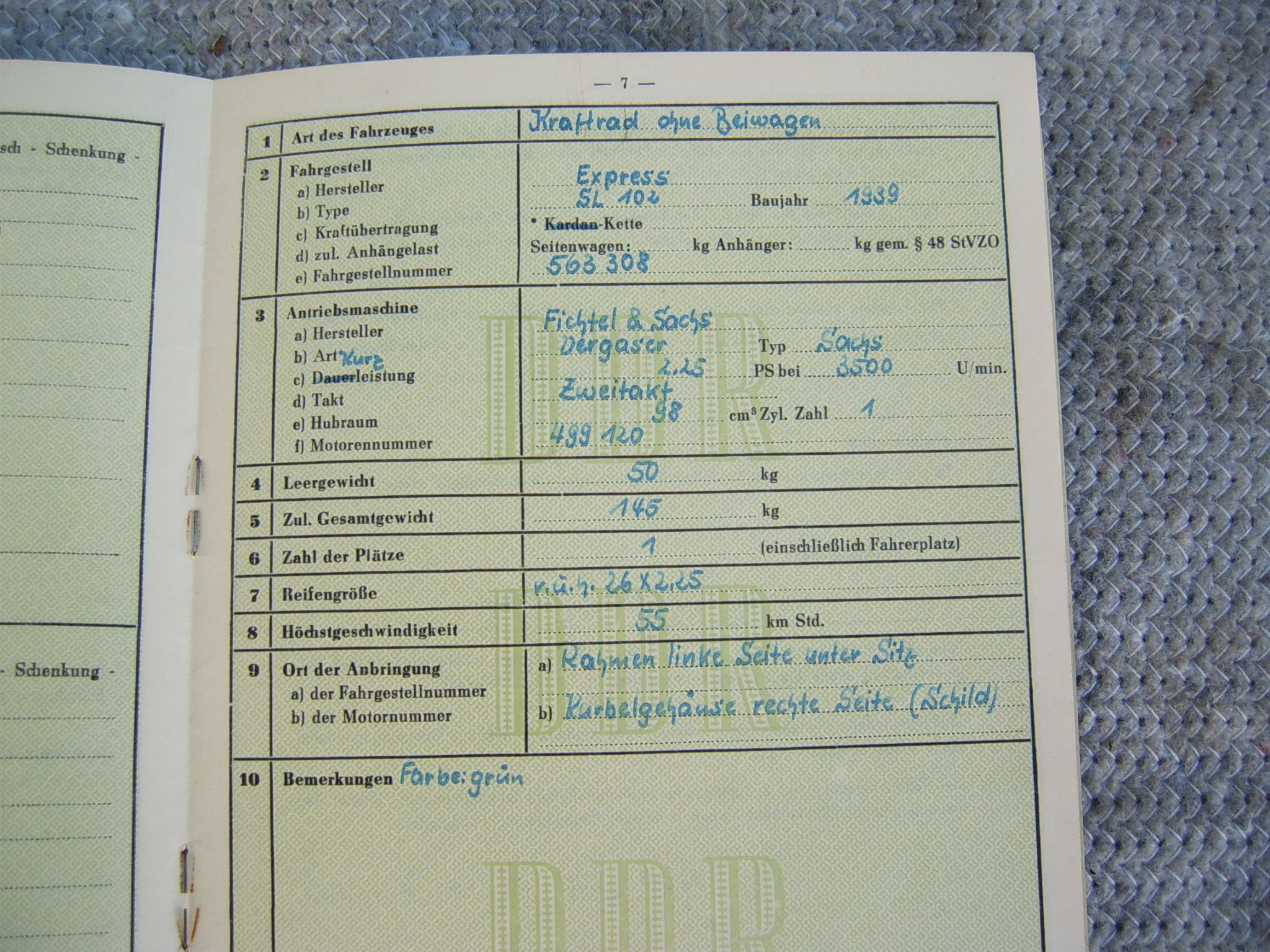 Express SL102 Kfz Fahrzeugbrief - Ersatzteileshop